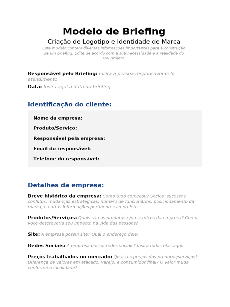 Modelo de Briefing para Logotipo e Marca | PDF | Segmentação de mercado ...