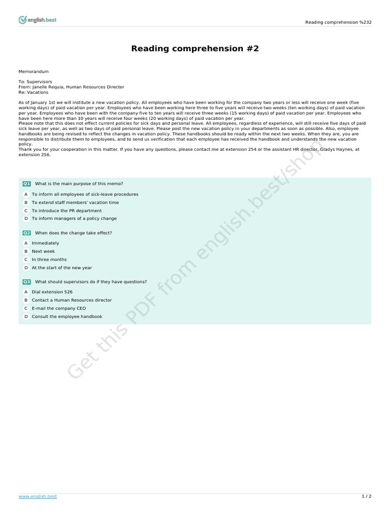 Reading Comprehension #2 | PDF | Industrial Relations | Business Ethics