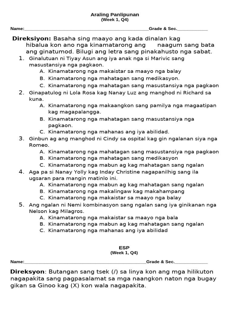 Activity Sheet Week 1 Q4 | PDF