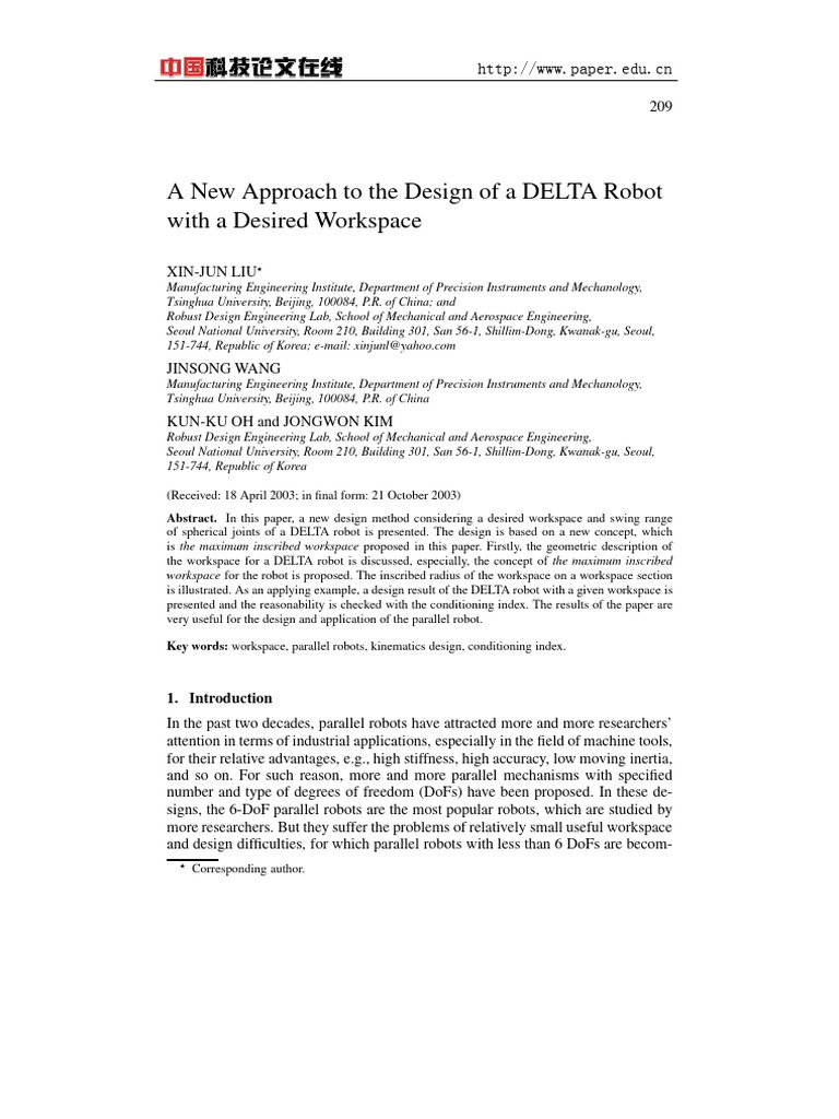 A New Approach To The Design of A DELTA Robot With A Desired Workspace ...