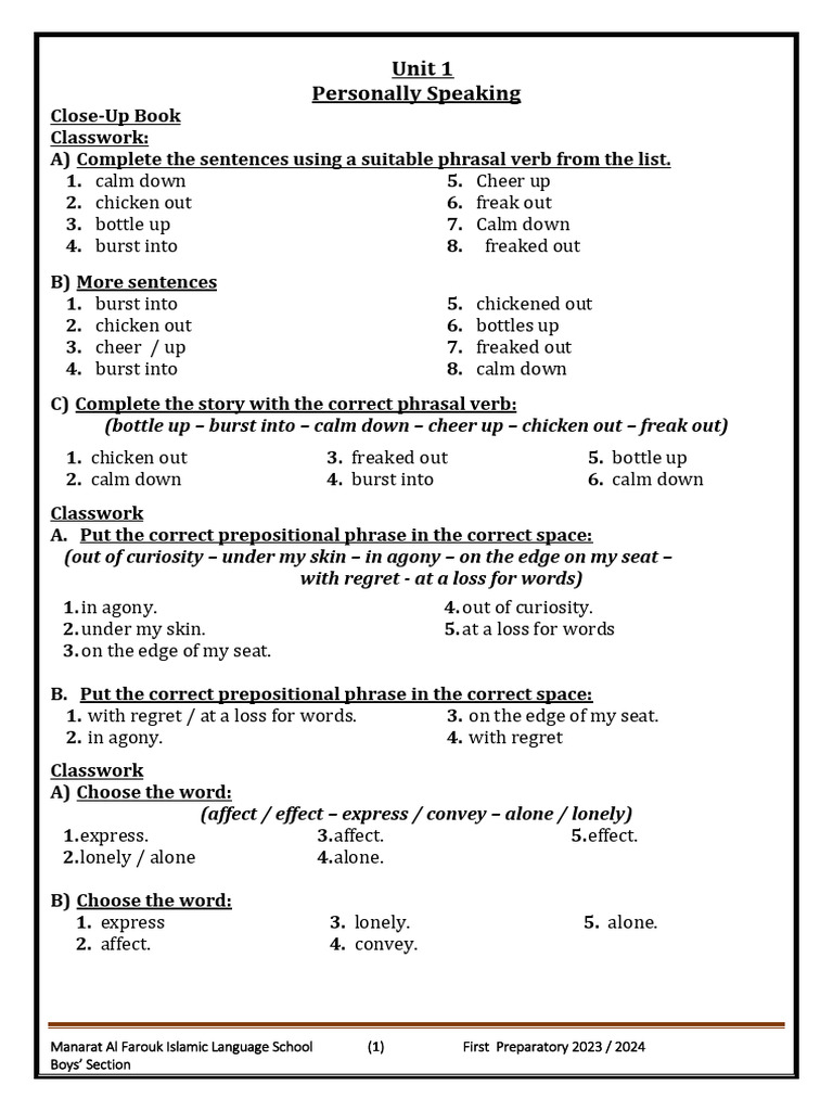 Unit (1) Personally Speaking | PDF | Preposition And Postposition ...