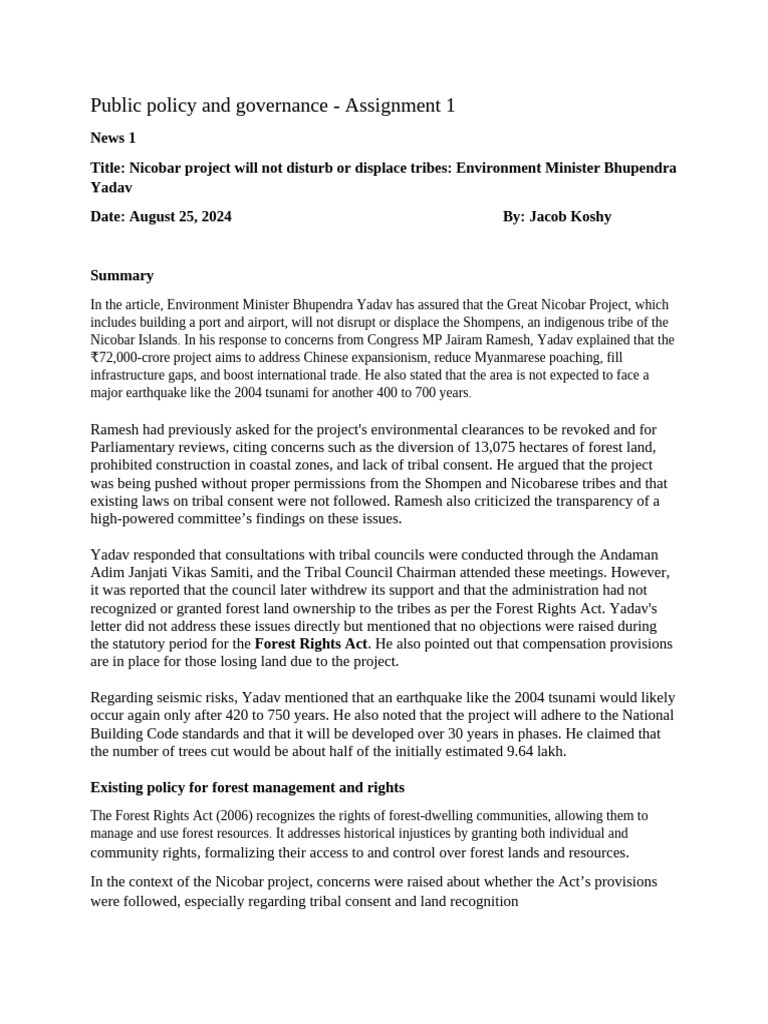 Public Policy and Governance - Assignment 1 | PDF | Disability | Policy