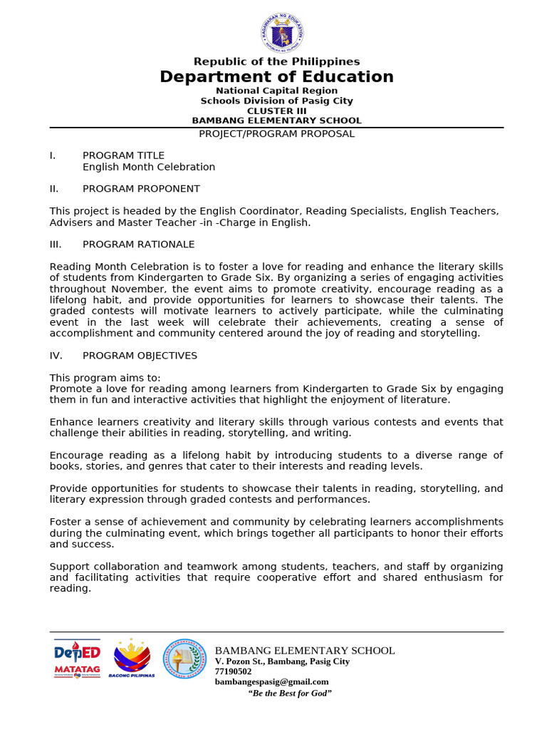 English Month-Proposal 2024 | PDF | Creativity | Storytelling