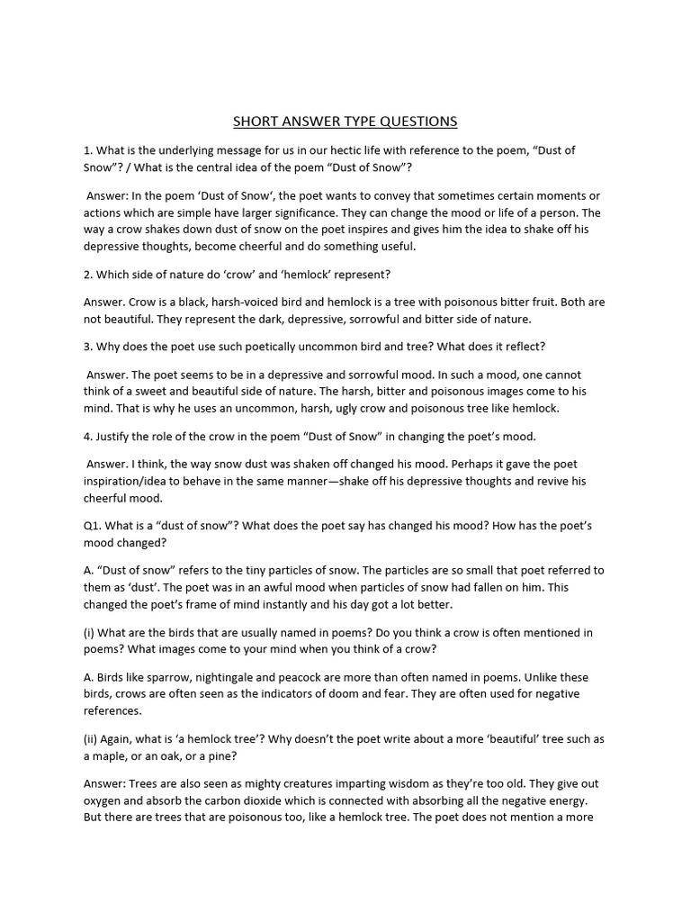 Short Answer Type Questions | PDF | Poetry
