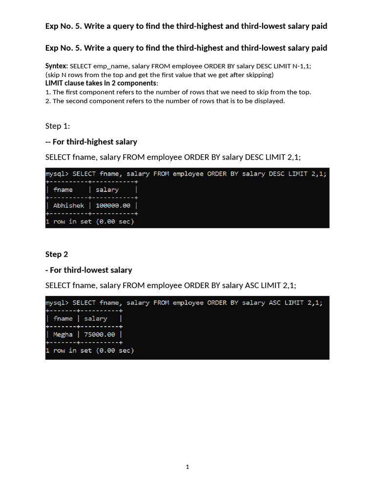 Output of Exp No. 05 (DBMS) | PDF