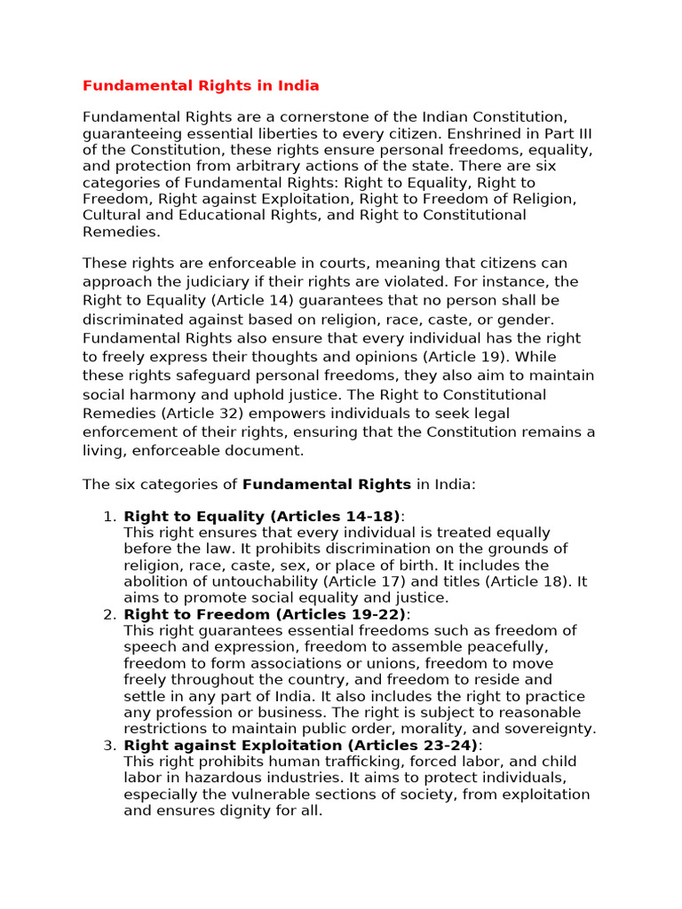 Fundamental Rights in India | PDF | Civil Liberties | Justice