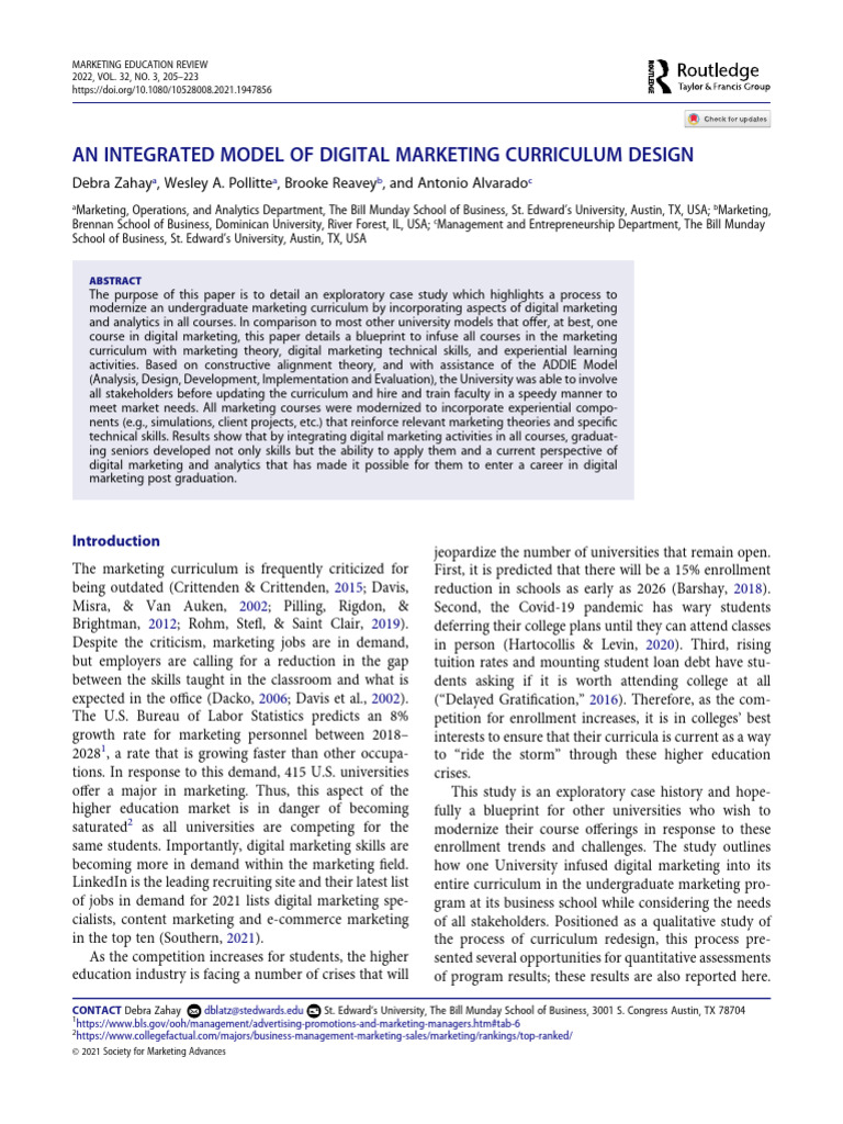 AN INTEGRATED MODEL OF DIGITAL MARKETING CURRICULUM DESIGn | PDF ...