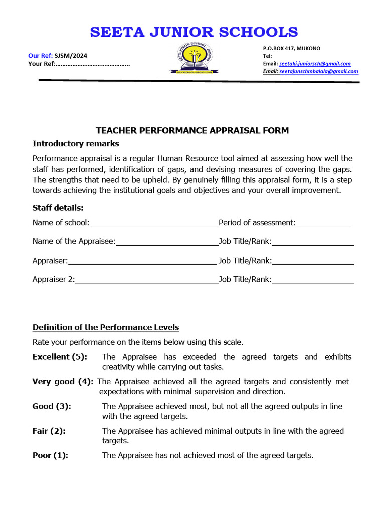 Ammended Appraisal Form Primary | PDF | Teachers | Mentorship