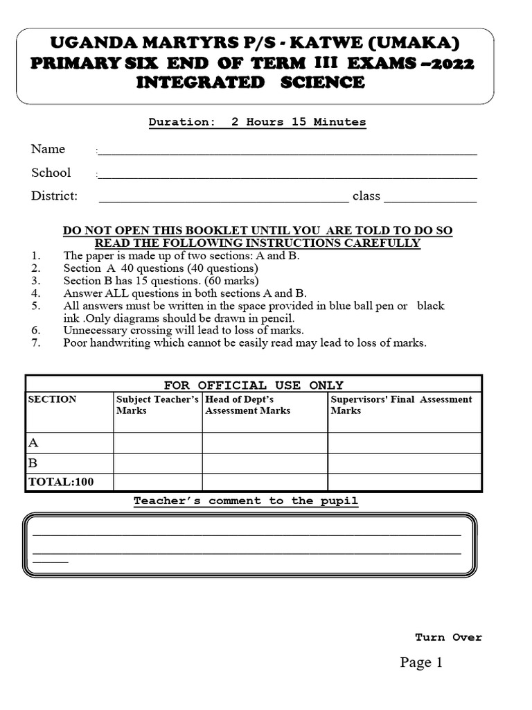 Primary Six Science End of Term III Exams | PDF | Plant Nursery