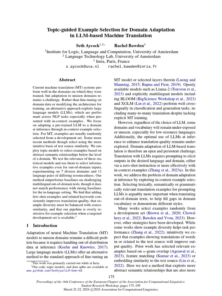 Aycock 和 Bawden - 2024 - Topic-guided Example Selection for Domain Adaptati | PDF | Cognitive ...