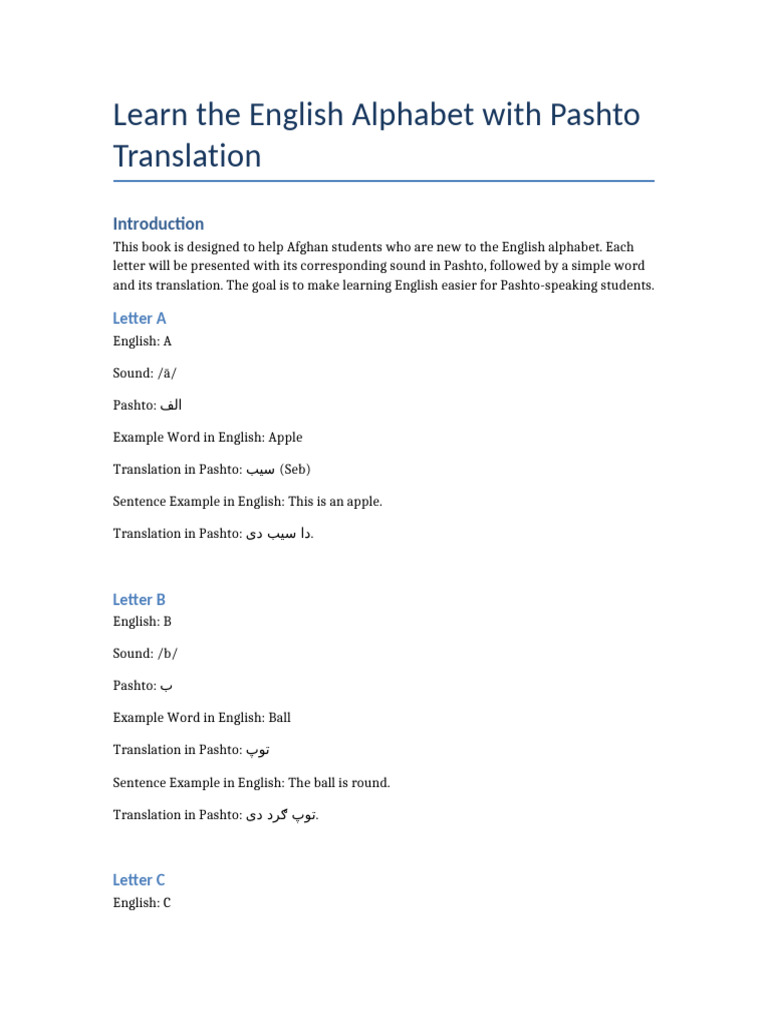 Alphabet Book For Afghan Students | PDF | English Language | Languages