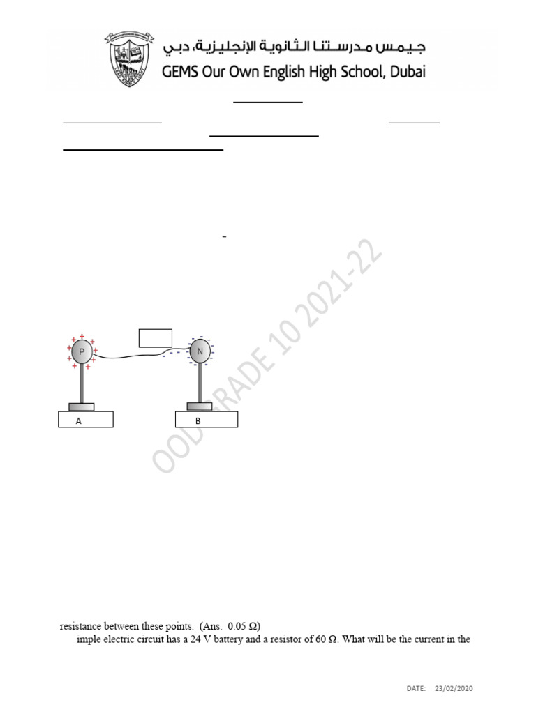 Electricity Class Work Worksheet | PDF | Electric Current | Electrical ...