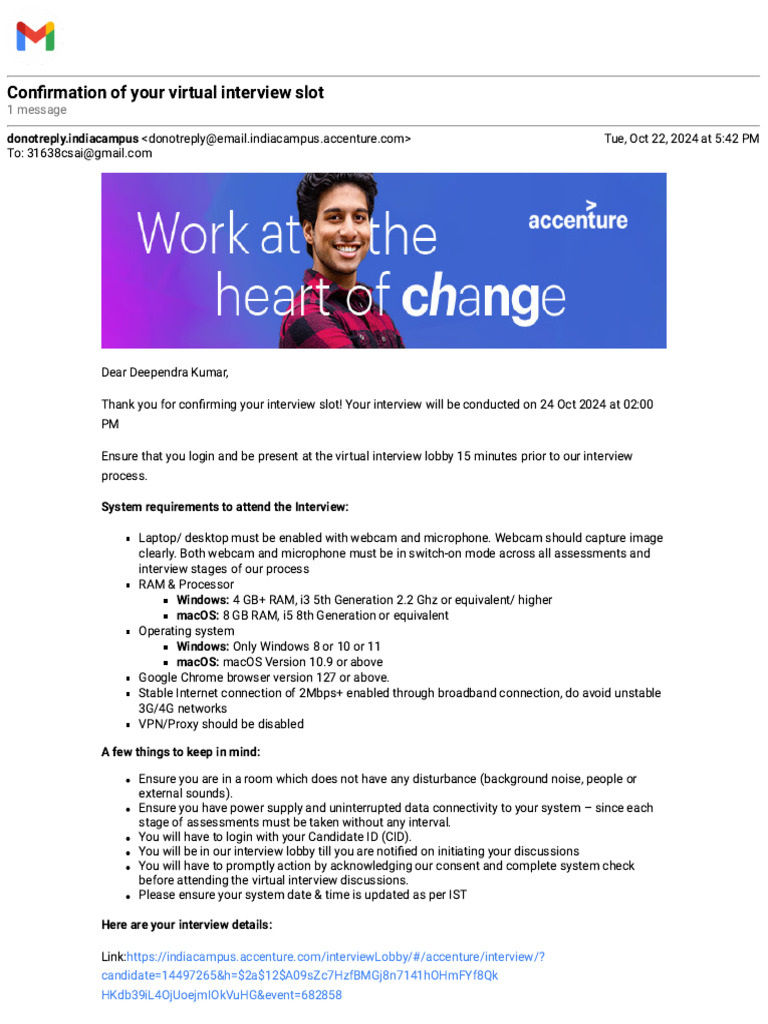 Gmail - Confirmation of Your Virtual Interview Slot | PDF | Employment ...