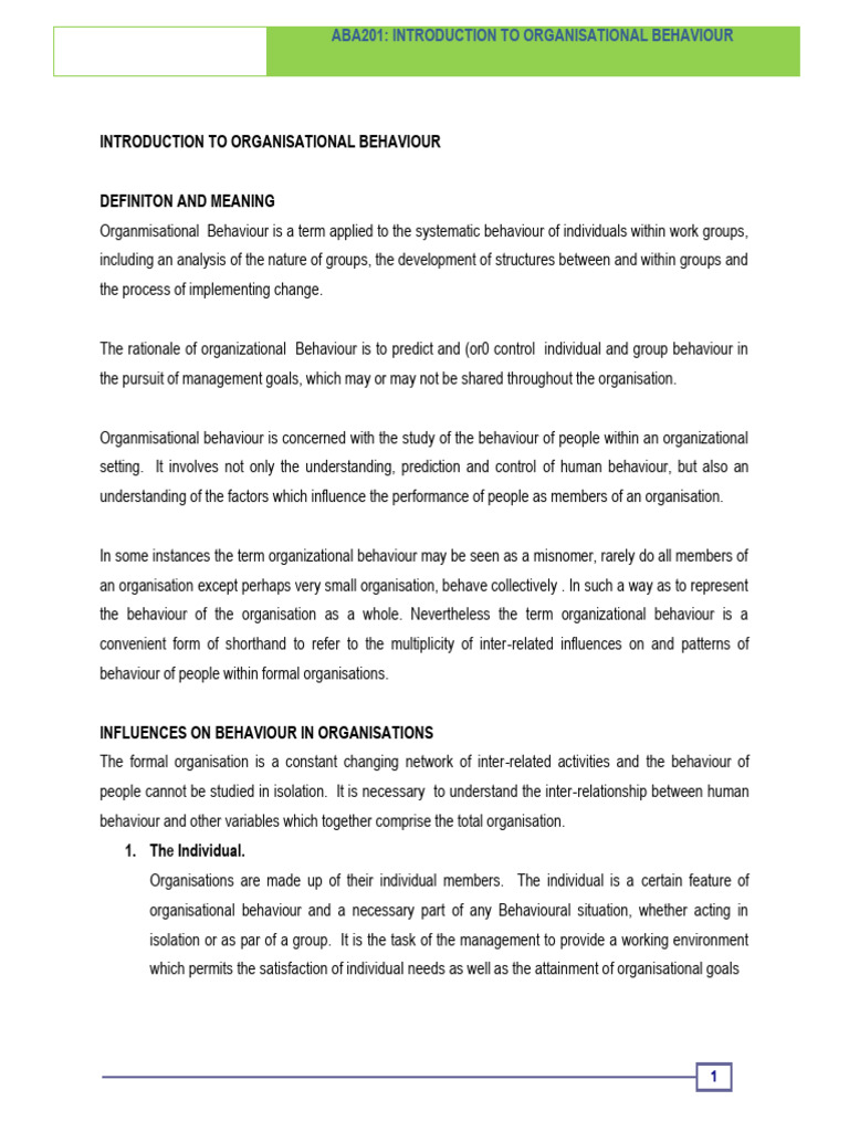 Topic 1 Introduction To Organization Behaviour | PDF | Organizational Behavior | Behavior