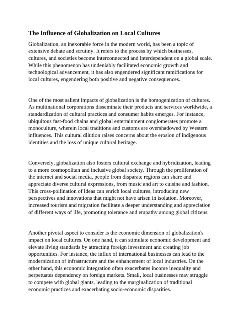 The Influence of Globalization On Local Cultures | PDF | Globalization | Economies