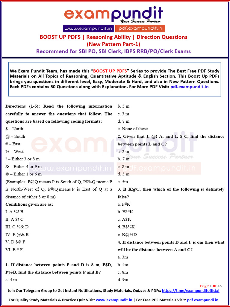 Direction Sense Questions New Pattern Part 1 Boost Up Pdfs | PDF | Quiz