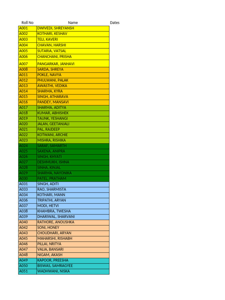 Student Roll Call List | PDF