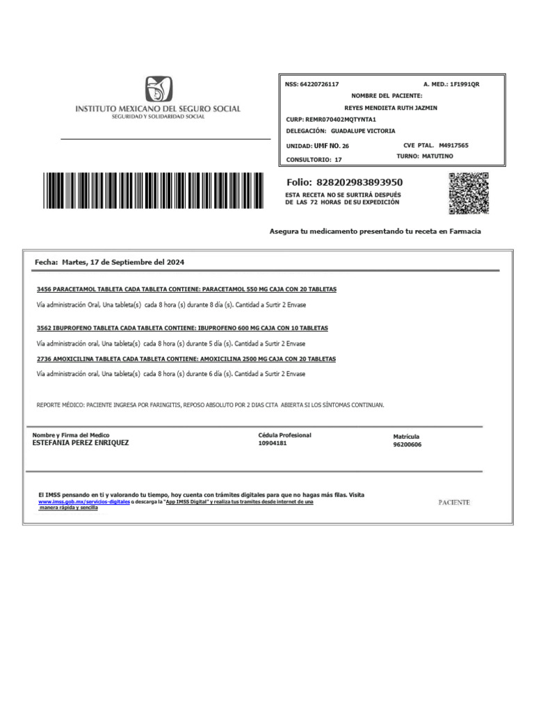 Receta Imss LJ Faringitis | PDF | Medicina CLINICA | Tratamientos médicos