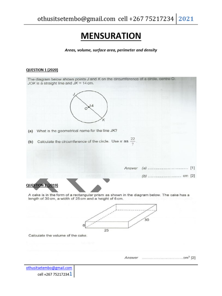Mensuration 1 | PDF | Games & Activities
