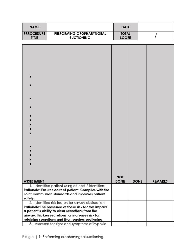 Oropharyngeal Suctioning Procedure Guide | PDF | Respiratory Tract ...