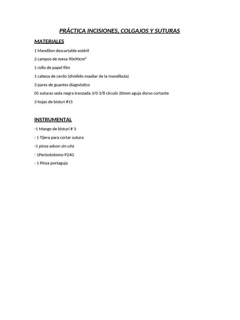 Práctica Incisiones, Colgajos y Suturas | PDF