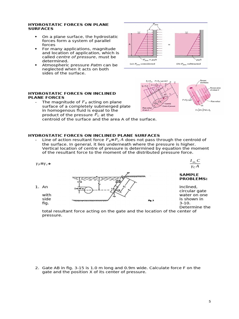 Hydrostatic Forces On Plane Surfaces | PDF | Pressure | Force