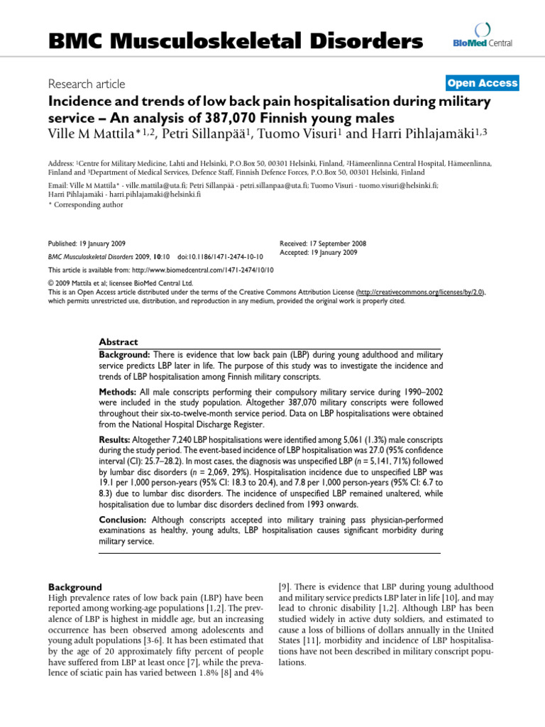 Incidence and Trends of Low Back Pain Hospitalisation During Military ...