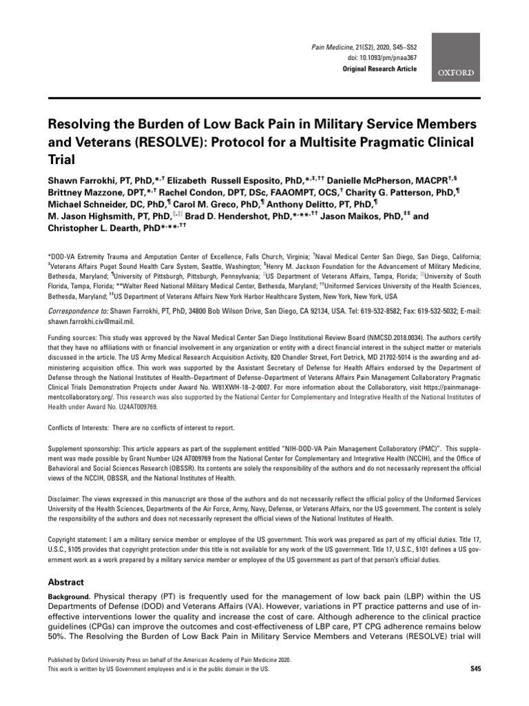Resolving The Burden of Low Back Pain in Military Service Members and ...