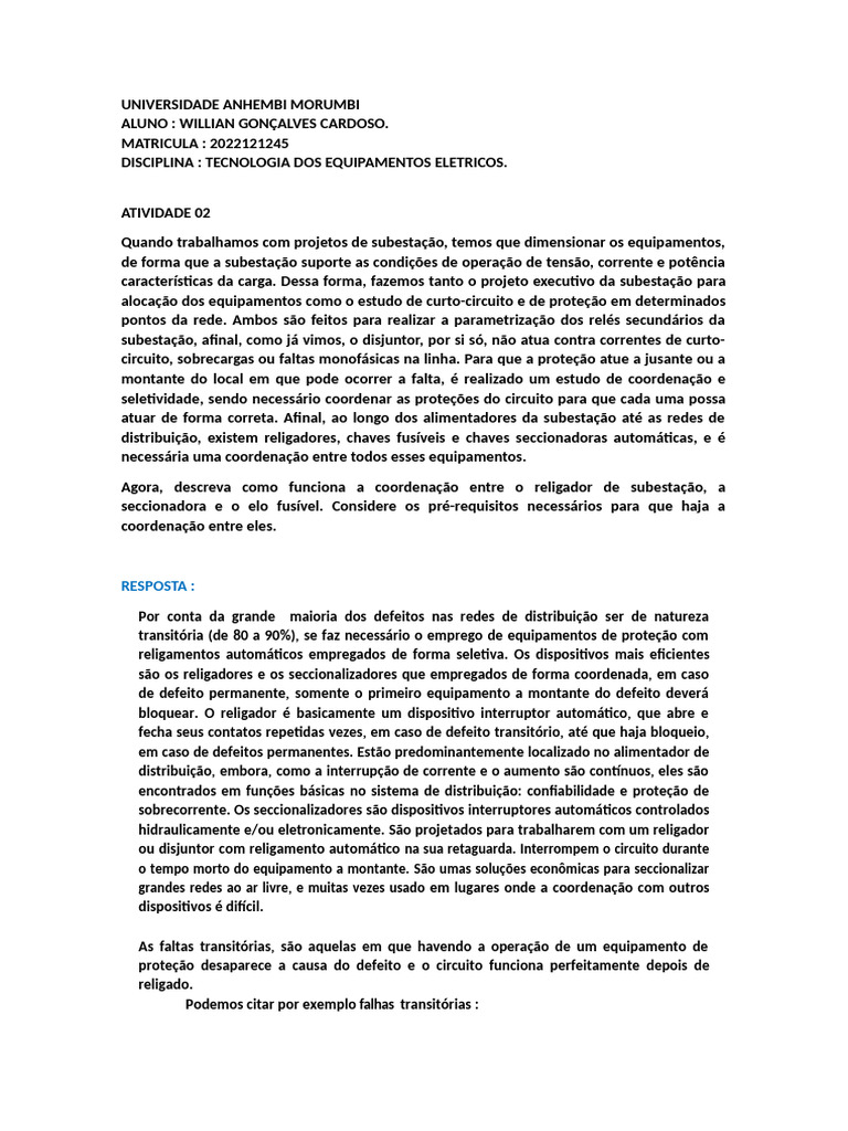 Universidade Anhembi Morumbi - Atividade02 | PDF | Fusível (elétrico) | Rede elétrica
