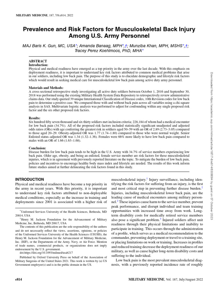 Prevalence and Risk Factors For Musculoskeletal Back Injury | PDF ...