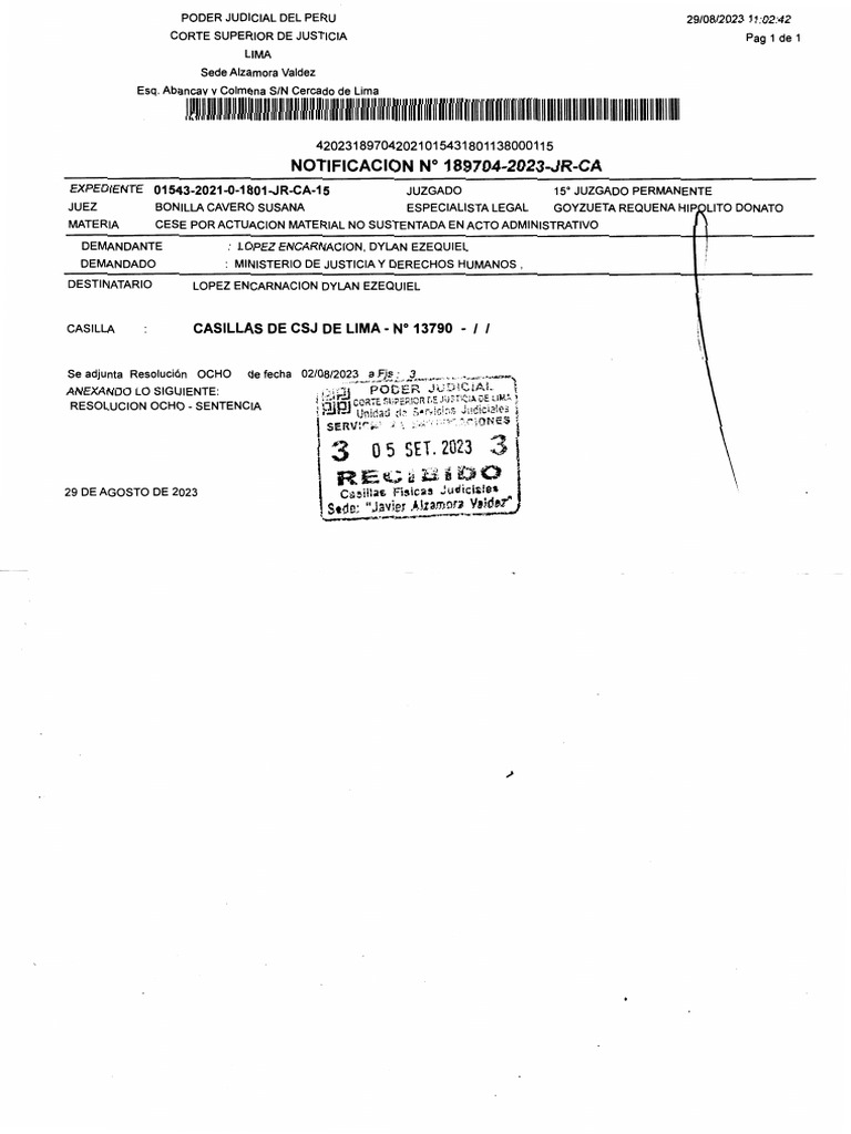(OCR) NOT. #189704-2023-JR-CA 5 SET 2023. Res. N.° 08. SENTENCIA. Exp. N.° 01543-2021. 7p | PDF ...