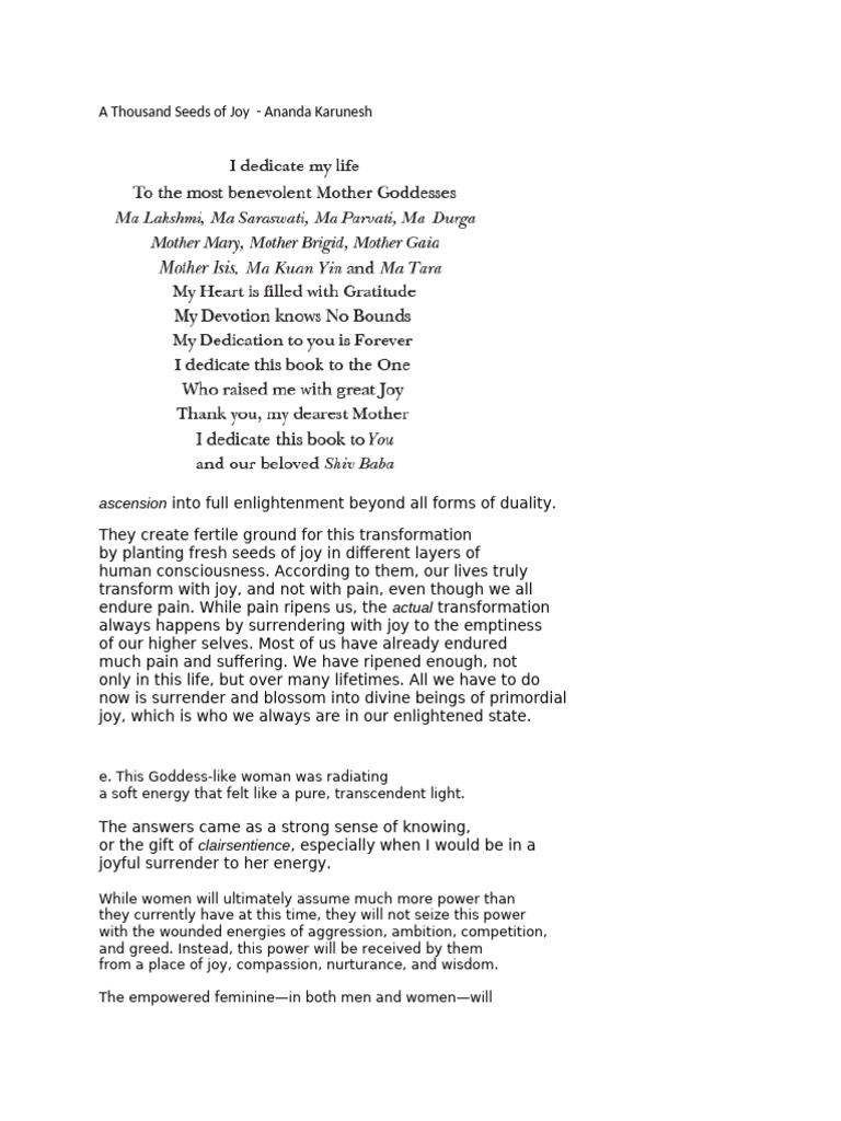 A Thousand Seeds of Joy Notes | PDF | Soul | Mind