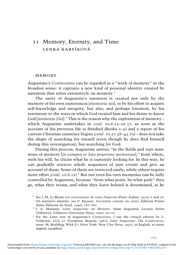 Memory Eternity and Time | PDF | Senses | Augustine Of Hippo