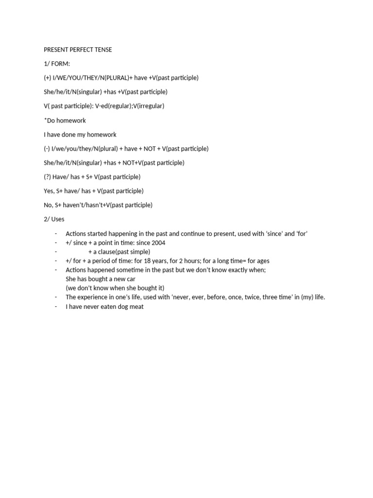 Present Perfect Tense Guide | PDF | Language Arts & Discipline ...