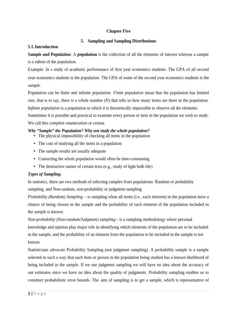 Chapter 5 Statistics | PDF | Sampling (Statistics) | Normal Distribution