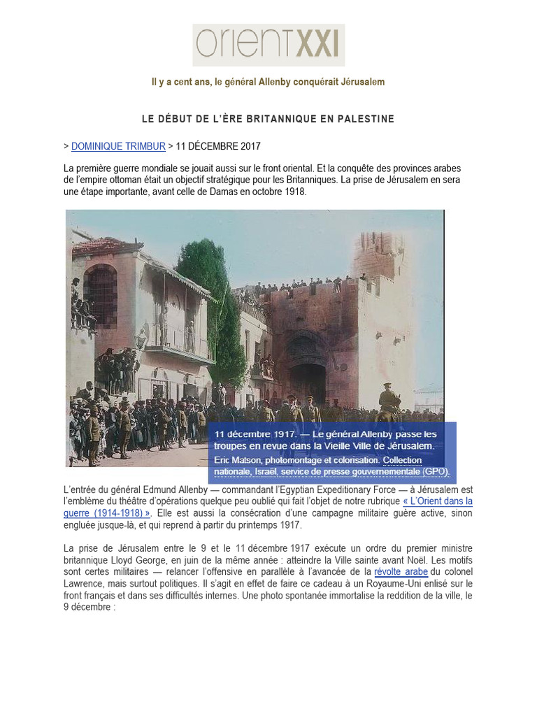Allenby et la prise de Jérusalem en 1917 | PDF