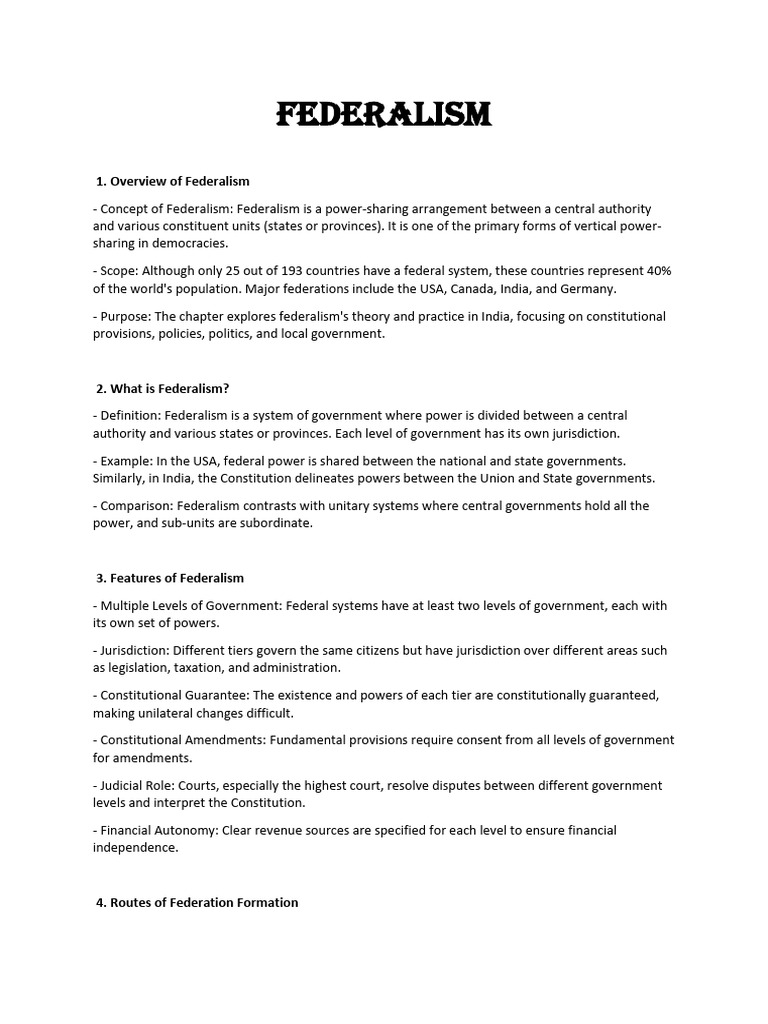 FEDERALISM NOTES | PDF | Federalism | Federation