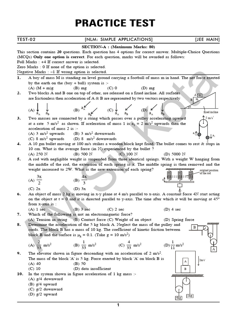 PT-02 - JEE-PHY - NL02 - Simple Appplication - SC | PDF | Force | Tension (Physics)