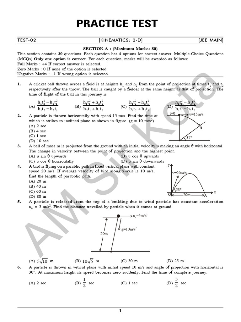 PT-02 Jee-Phy KN02 (2-D) SC | PDF | Acceleration | Projectiles