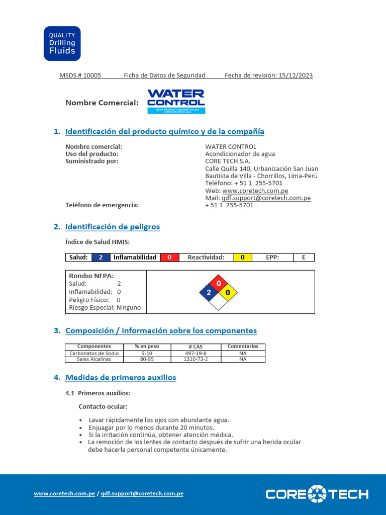 Ficha de Seguridad: WATER CONTROL | PDF | Residuos | Agua