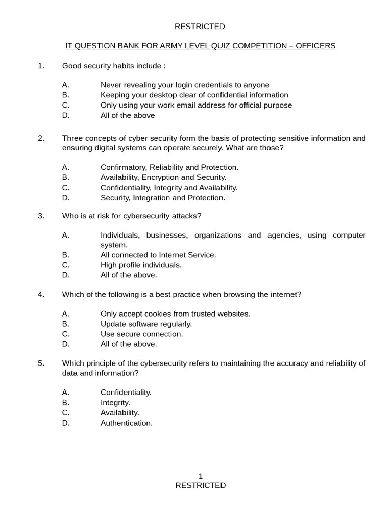 Ques-Bank-Cyber-Sy-Itprofessional-Knowledge-Quiz-Cmpt-2024-Offrs | PDF | Security | Computer ...