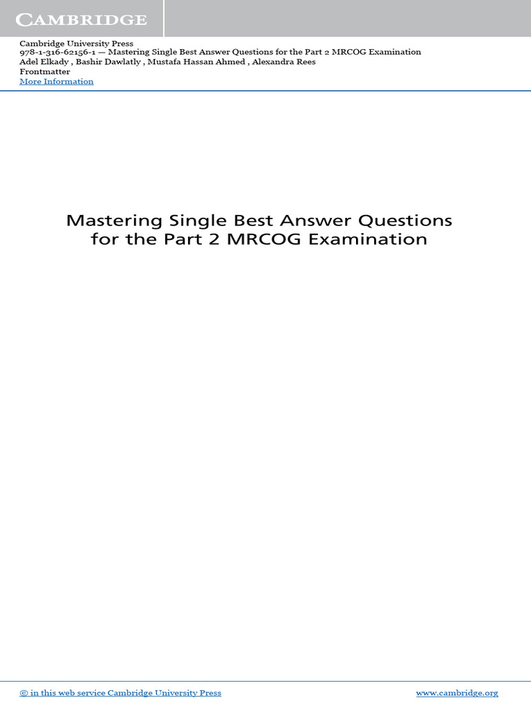 Part 2 Mrcog Single Best Answer Questions PDF | PDF | Medicine | Health ...