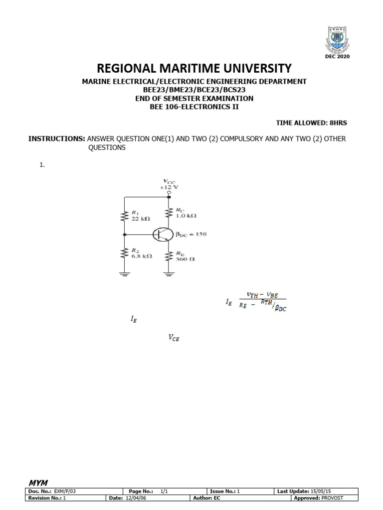 Electronics II Bee23 Bme23 Bce - Rmu - 55 | PDF | Amplifier | Computer Engineering