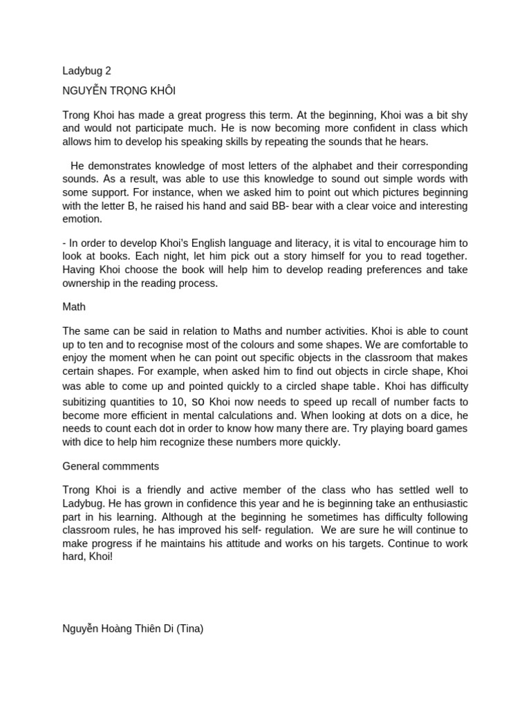 Report Cards Word Ladybug 2 | PDF | English Language | Teachers