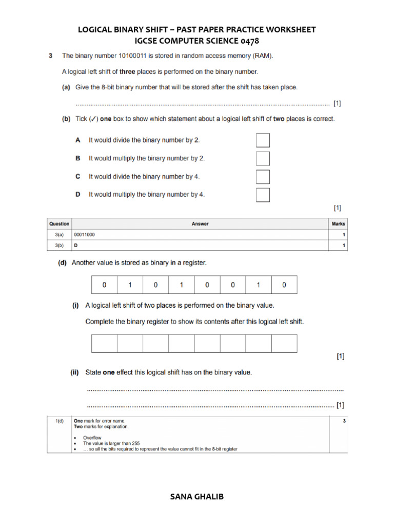 G9 Logical Binary Shift (Past Paper) WS - Solved | PDF