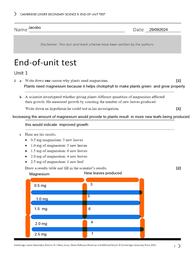 Stage 9 End-Of-Unit 1 Test | PDF | Home & Garden | Wellness