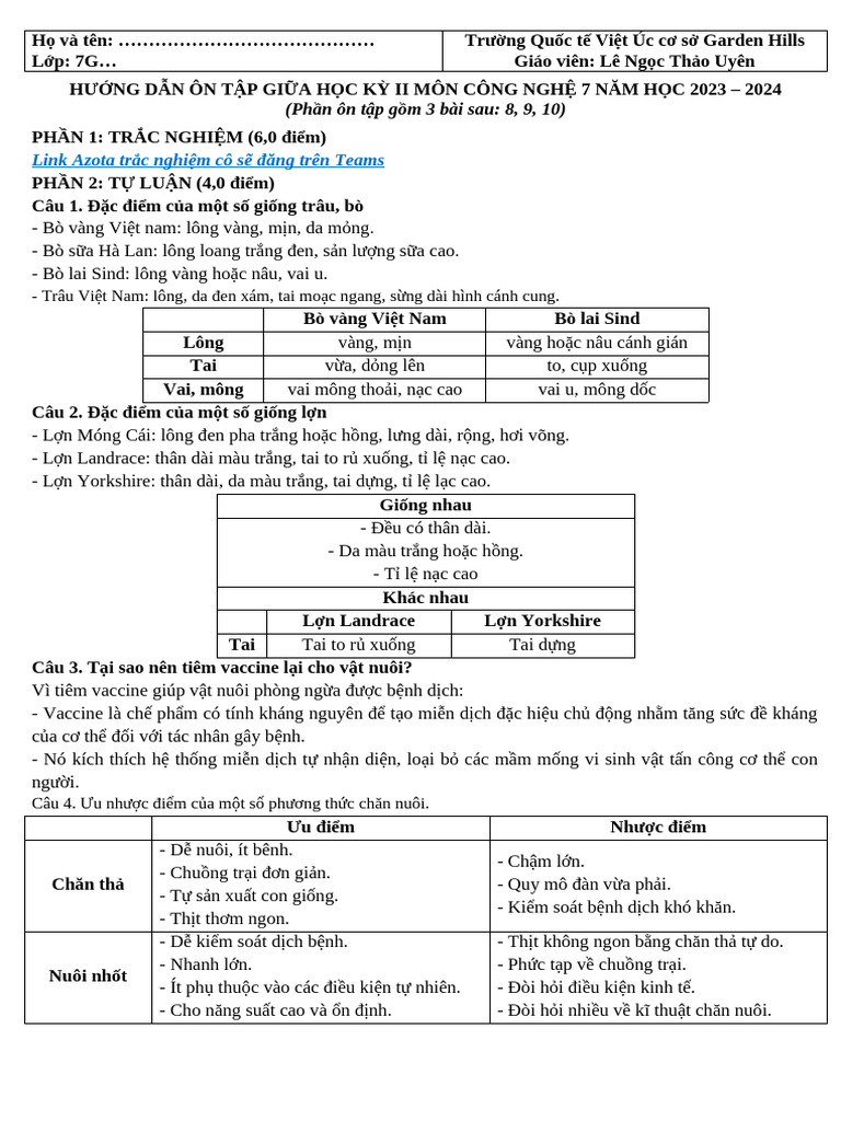 Đề cương CN7 GKII | PDF