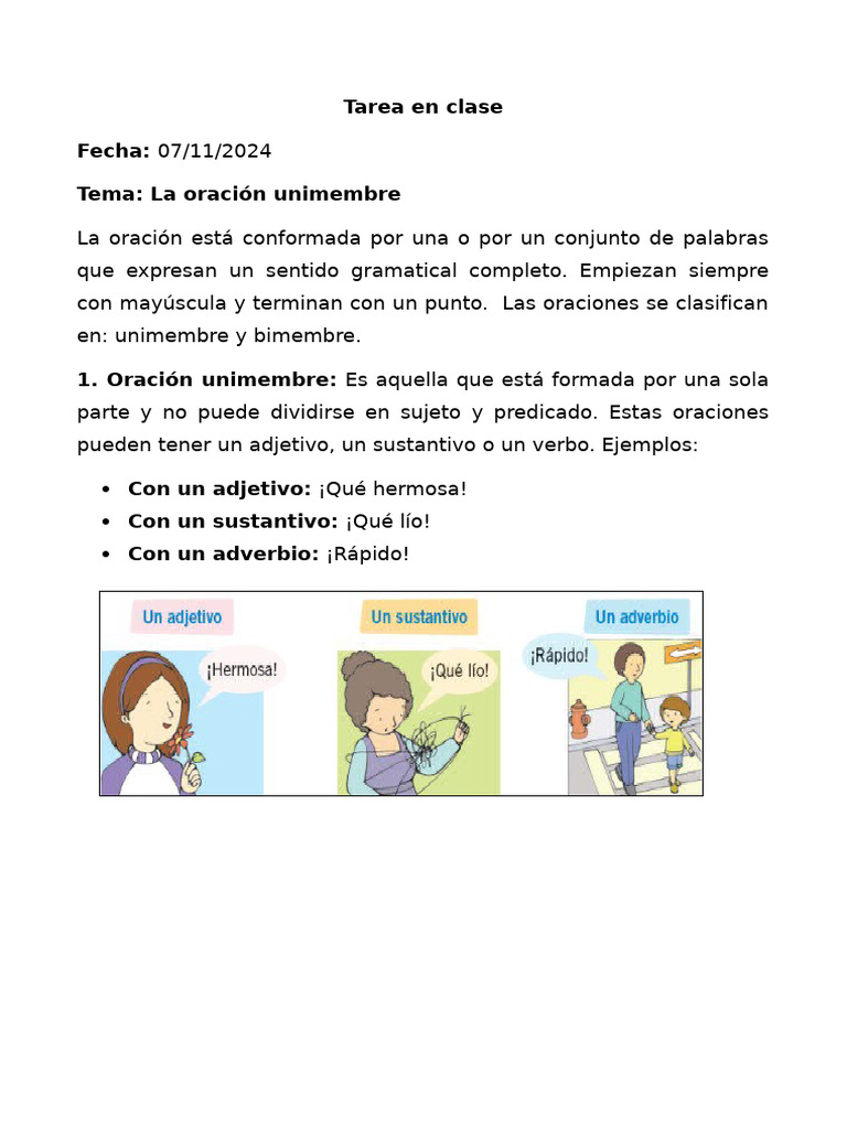 Tarea - LL - Oraciones Unimembres | PDF