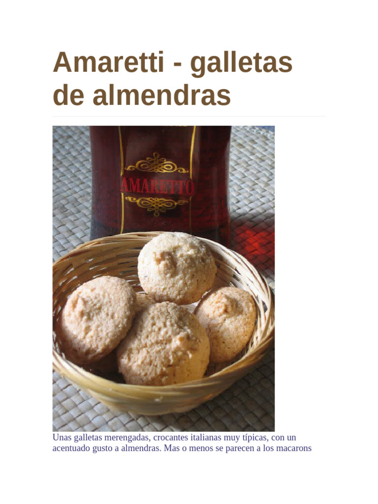 Amaretti Galletas de Almendras | PDF | Cocina, comidas y vino | Hogar, jardinería y bricolaje