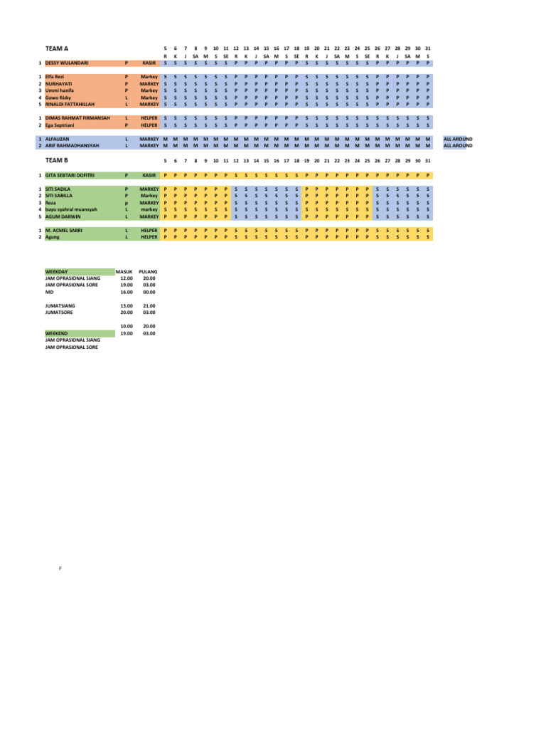 Jadwal Operasional Tim Markey | PDF